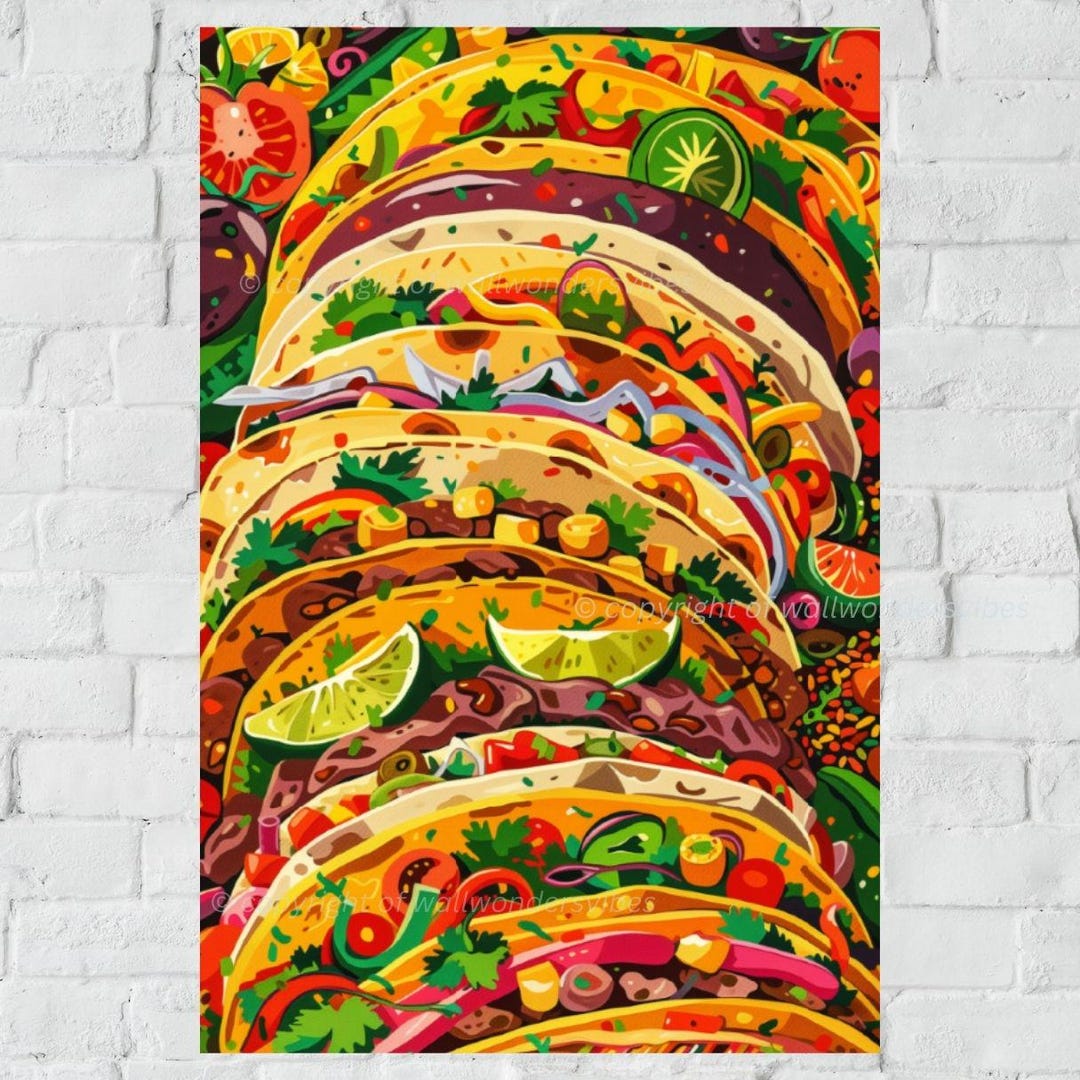 Colorful Taco Art Digital Print, Mexican Food Wall Art Download ...