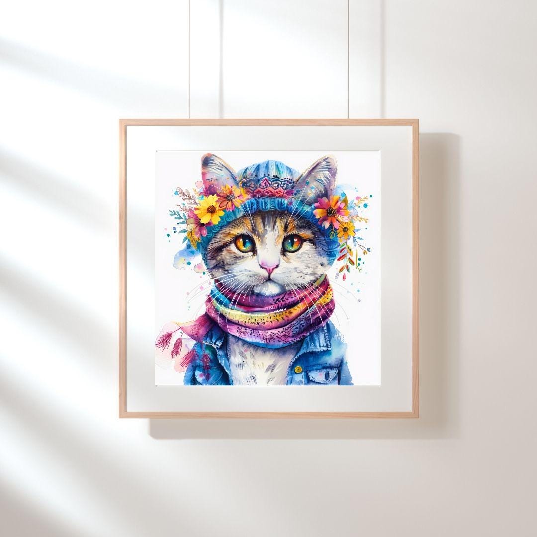 Bohemian Watercolor Cat Wall Art 25 Digital Download PNG High ...