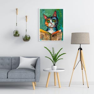 Hilarious Cat Reading Paper Print Funny A3 Wall Art Digital Download ...