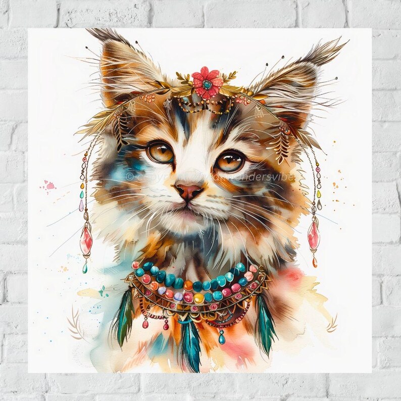 Bohemian Watercolor Cat Wall Art #22 | Digital Download PNG | High ...