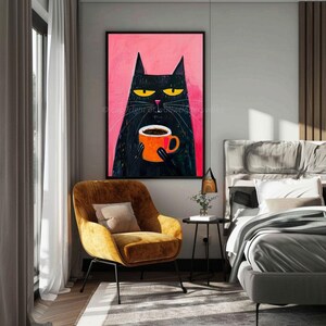 Cozy Cat Coffee Break Art | Funny Animal Print | Instant Download ...