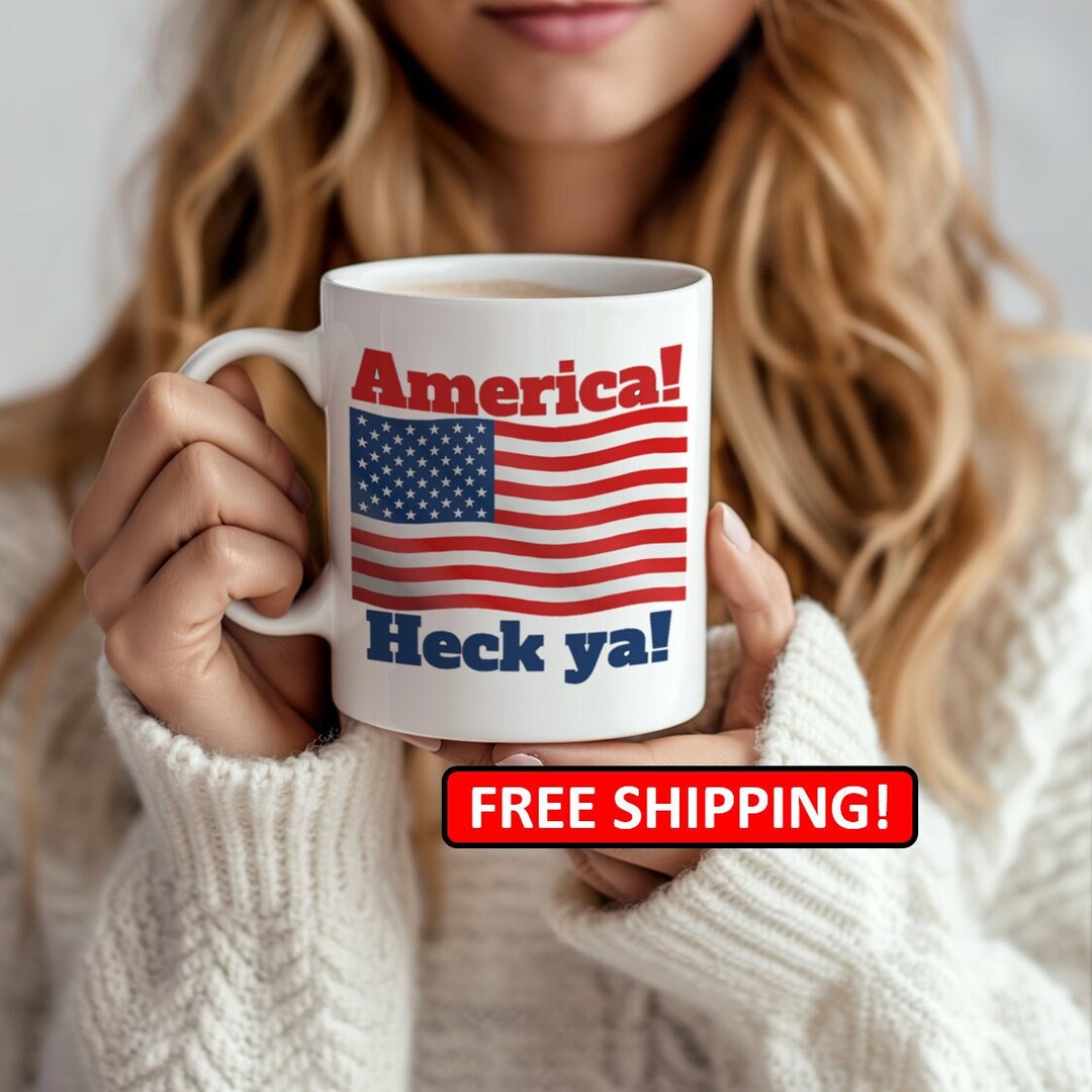 America! Heck Ya! Coffee Mug, American Flag Cup, Kitchen and Dining ...