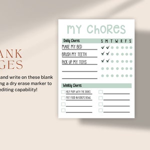 Printable Kidʻs Chore Chart | Weekly Chore Chart | Daily Chore Chart - Etsy