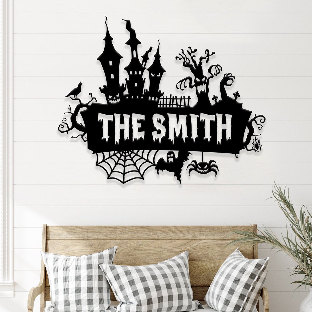 Personalized Halloween Metal Sign, Halloween House Sign, Custom Name ...
