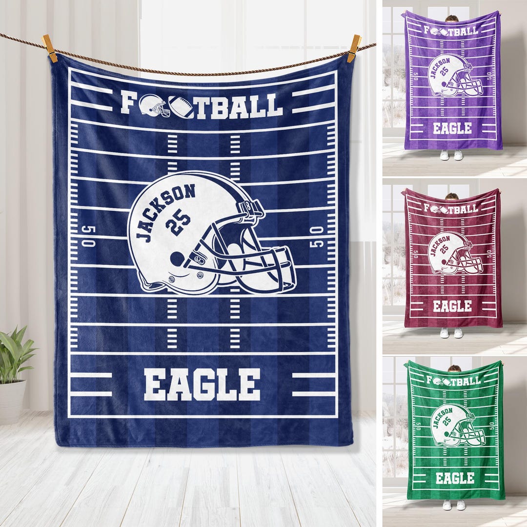 Personalized Football Blanket, Custom Name Number Football Player Soft ...
