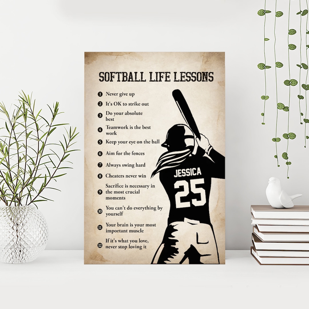 Personalized Softball Poster/canvas, Softball Life Lessons Wall Art ...