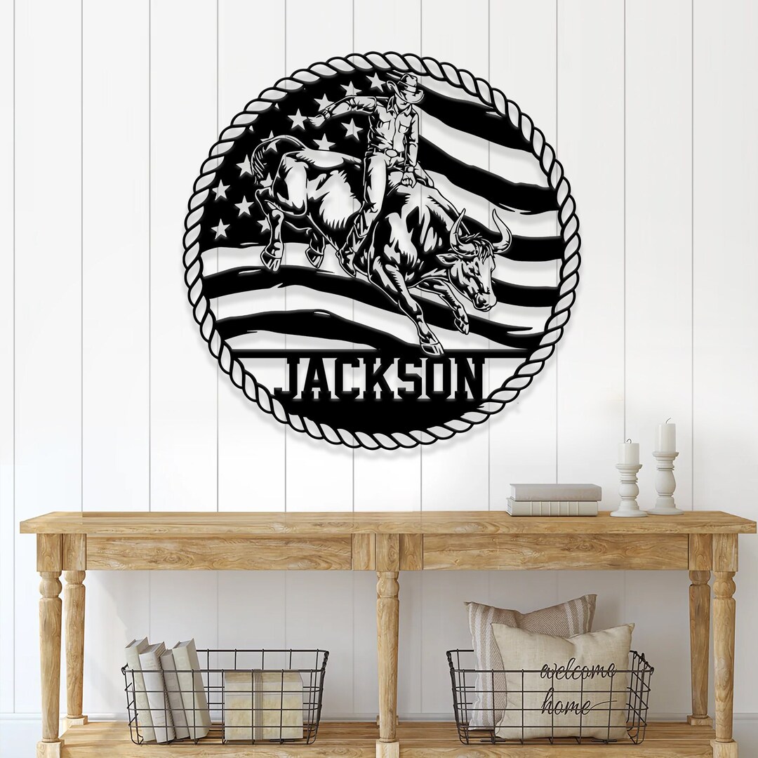 Personalized Rodeo Metal Sign, Bull Riding Sign, Custom Name Room Sign ...