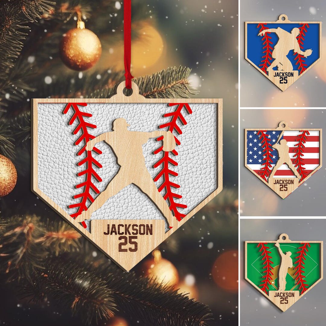 Personalized Baseball Layered Wood Ornament, Custom Baseball Christmas ...