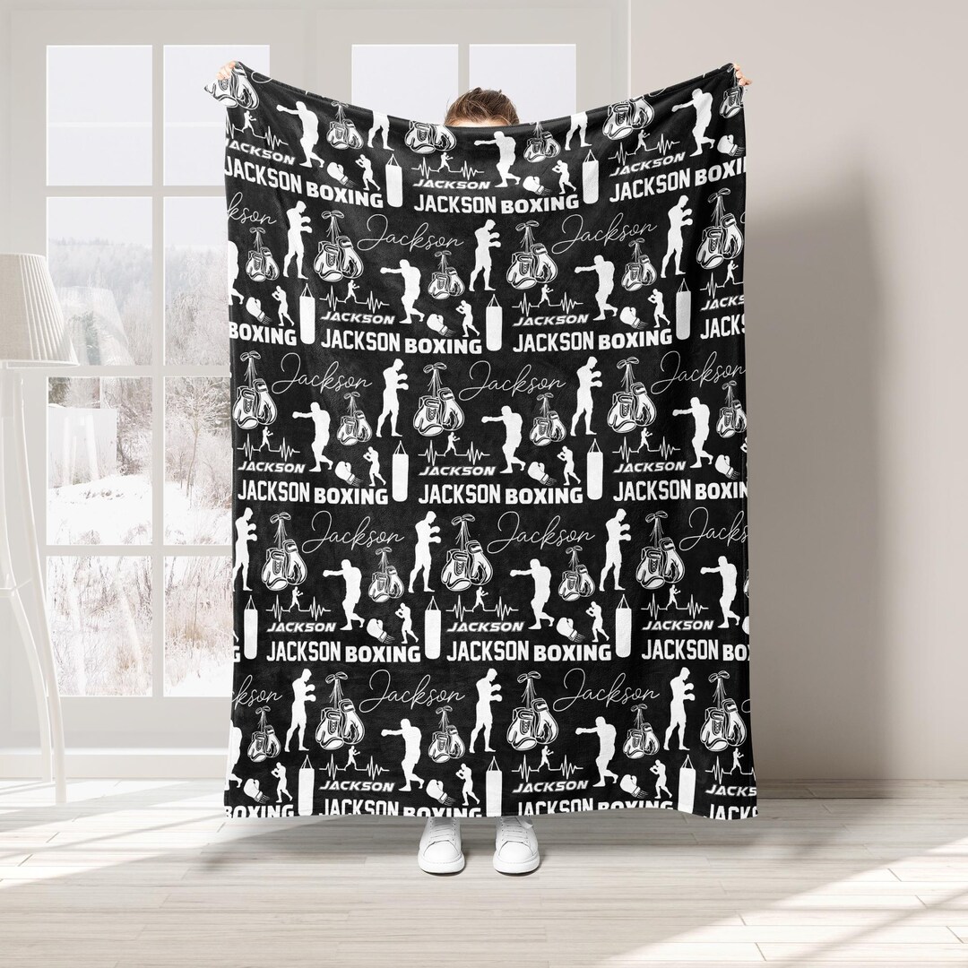 Personalized Boxing Blanket, Custom Name Boxing Player Soft Cozy Sherpa ...