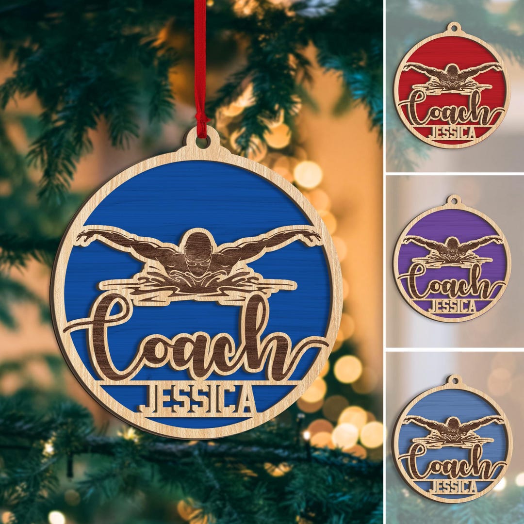 Personalized Swimming Layered Wood Ornament, Custom Swimming Christmas ...
