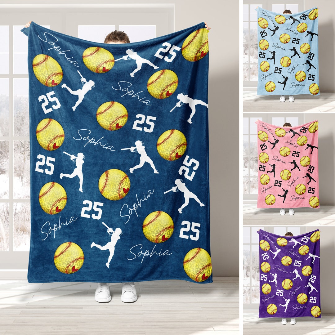 Personalized Softball Blanket, Custom Name Number Soft Cozy Sherpa ...