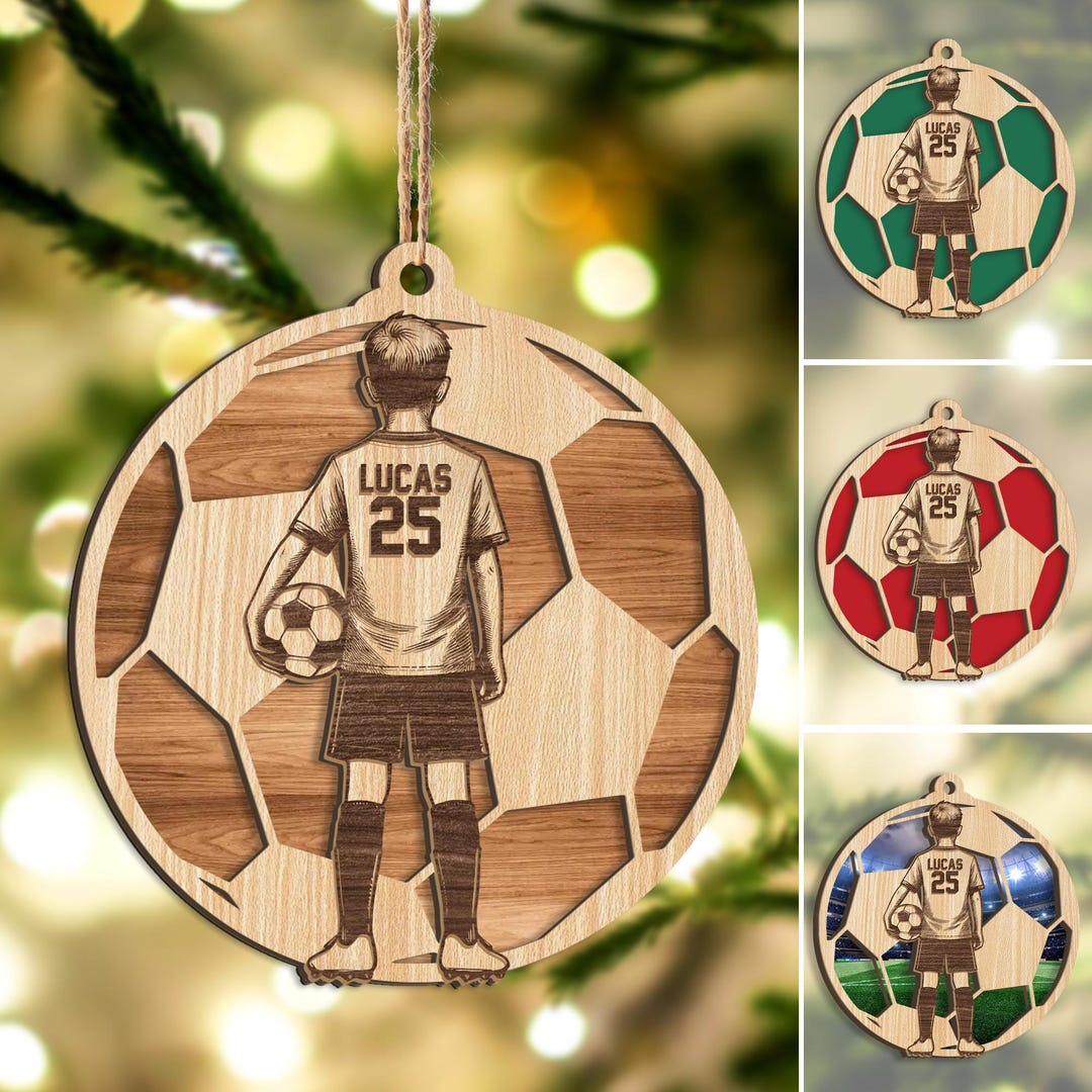 Personalized Soccer Layered Wood Ornament, Custom Soccer Christmas Tree ...