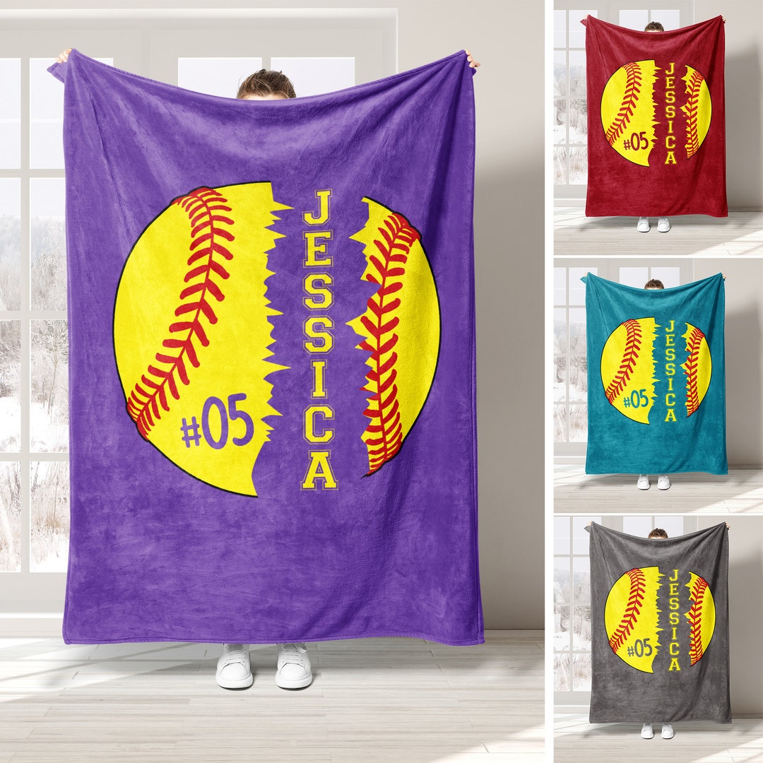 Personalized Softball Blanket, Custom Name Number Soft Cozy Sherpa ...