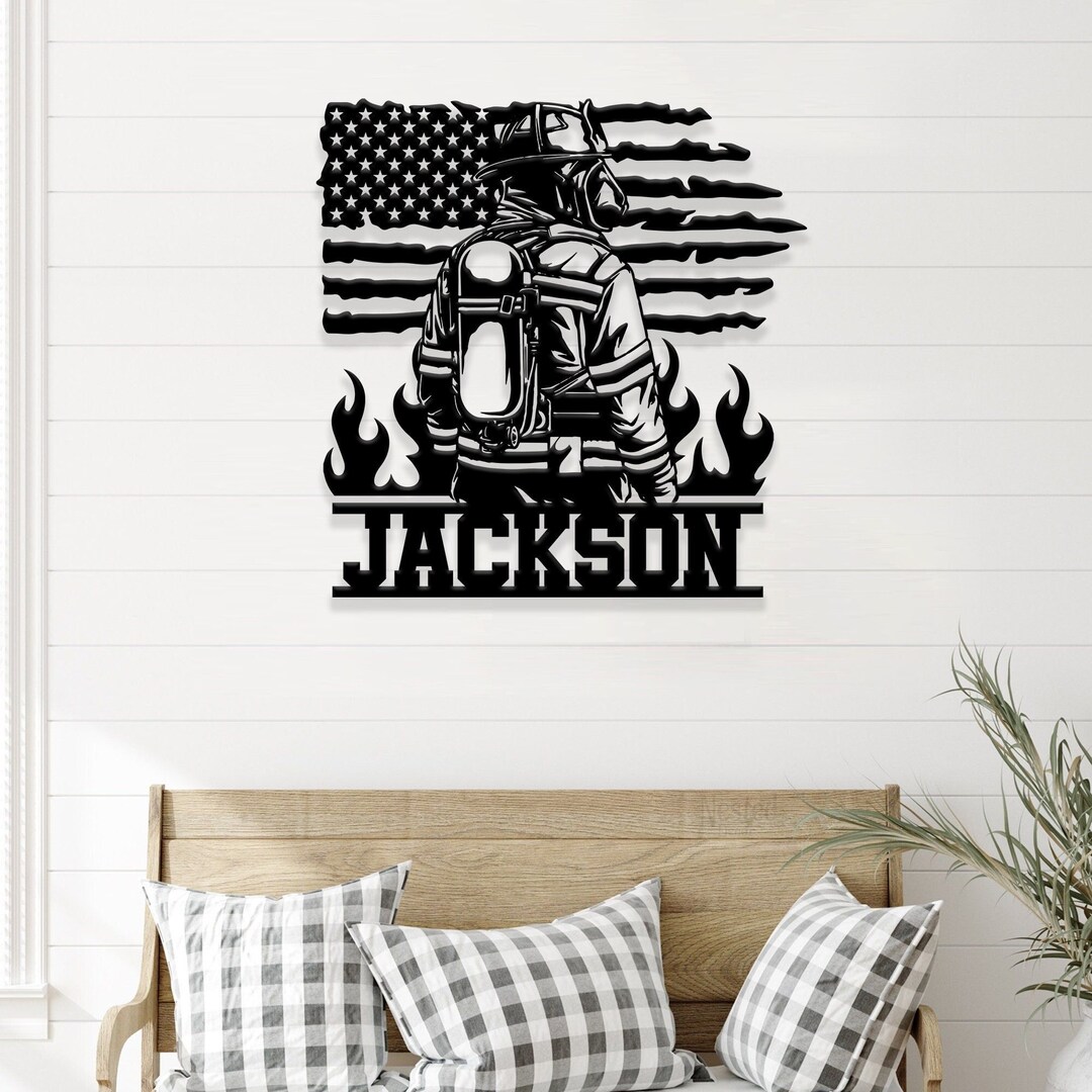Personalized Firefighter Metal Sign, Firefighter Sign, Custom Name Room ...