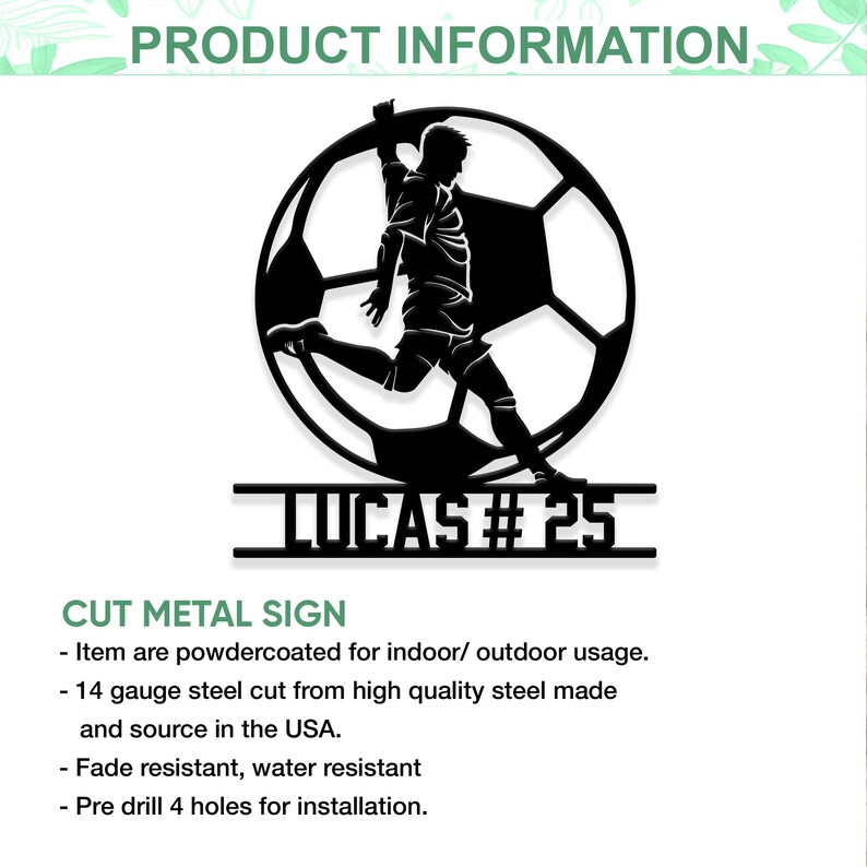 Personalized Soccer Metal Sign, Soccer Sign, Custom Name Number Room ...