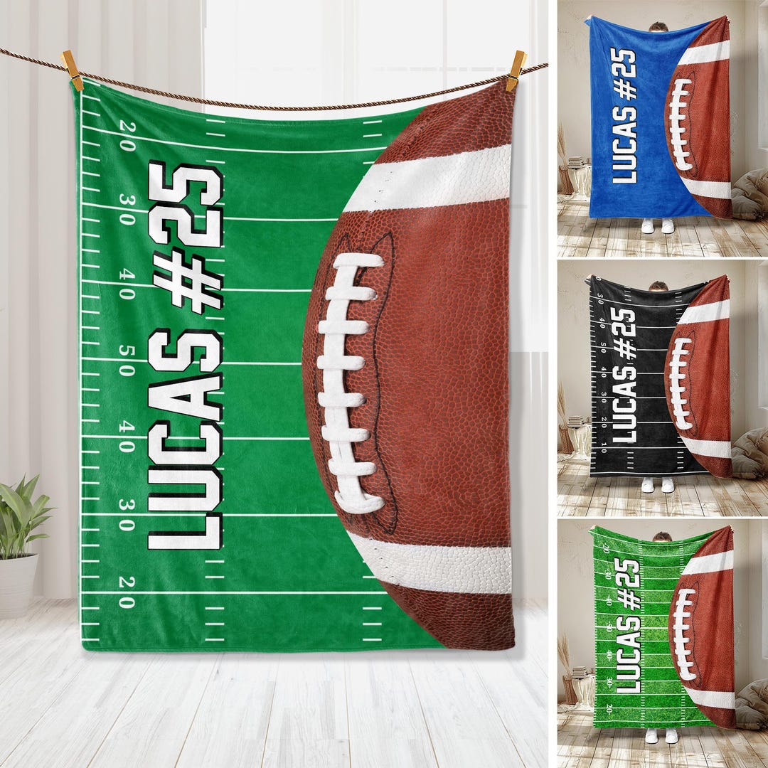 Personalized Football Blanket, Custom Name Number Soft Cozy Sherpa ...