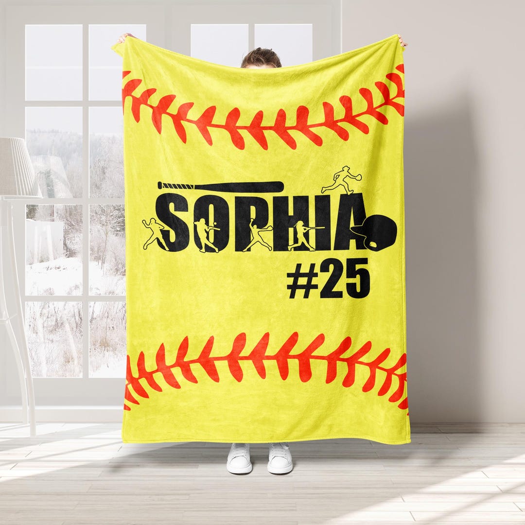 Personalized Softball Blanket, Custom Name Number Soft Cozy Sherpa ...