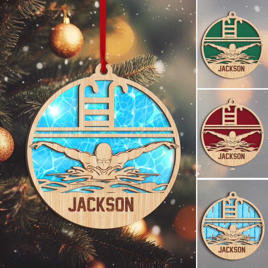 Personalized Swimming Layered Wood Ornament, Custom Swimming Christmas ...