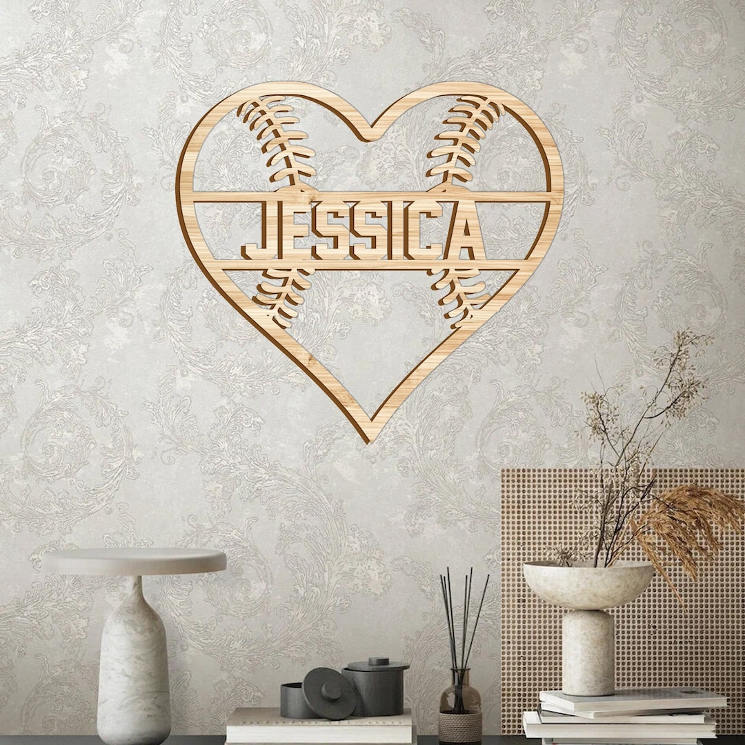 Personalized Softball Wood Sign, Softball Heart Sign, Custom Name ...