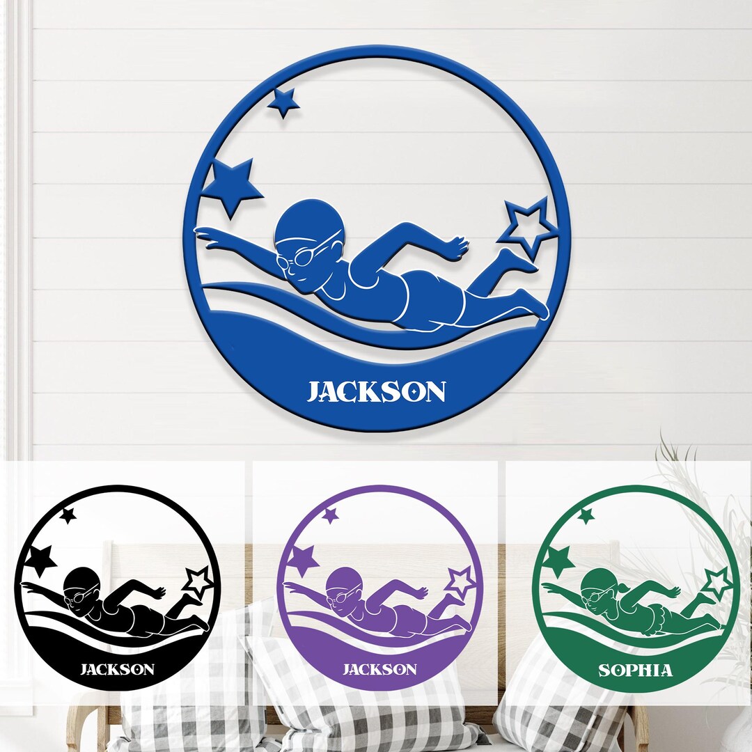 Personalized Swimming Metal Sign, Swimmer Sign, Custom Name Room Sign ...