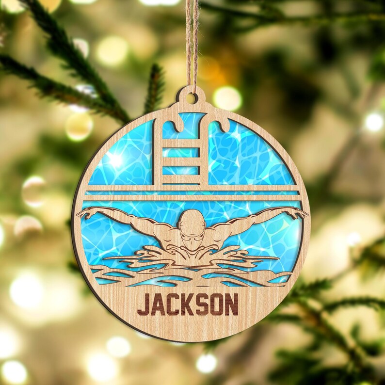 Personalized Swimming Layered Wood Ornament, Custom Swimming Christmas ...