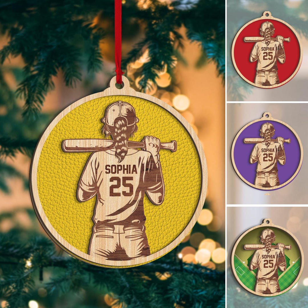 Personalized Softball Layered Wood Ornament, Custom Softball Christmas ...