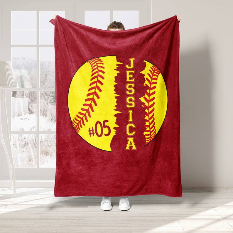 Personalized Softball Blanket, Custom Name Number Soft Cozy Sherpa ...