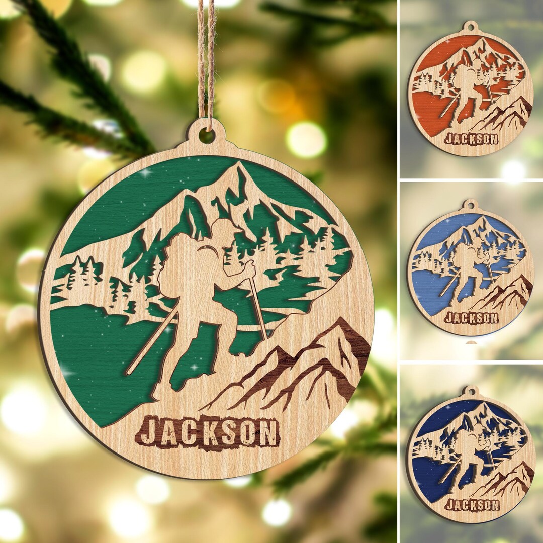 Personalized Hiking Layered Wood Ornament, Custom Mountain Hiking ...