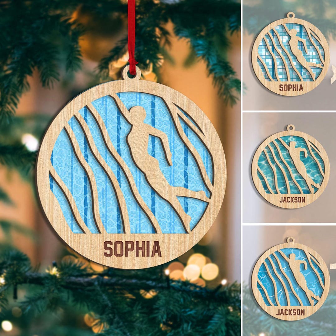 Personalized Swimming Layered Wood Ornament, Custom Swimming Christmas ...
