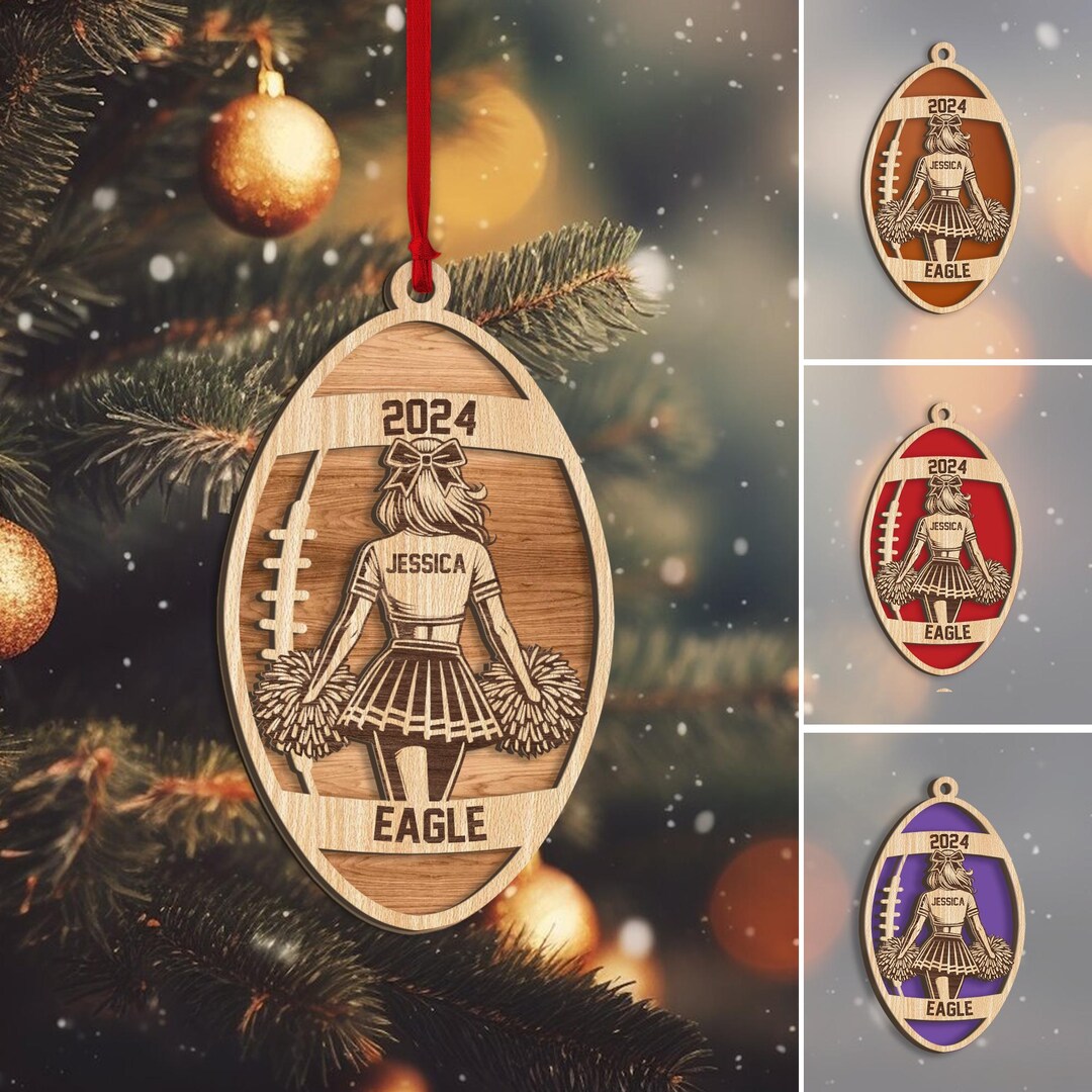 Personalized Football Cheerleader Layered Wood Ornament, Custom ...