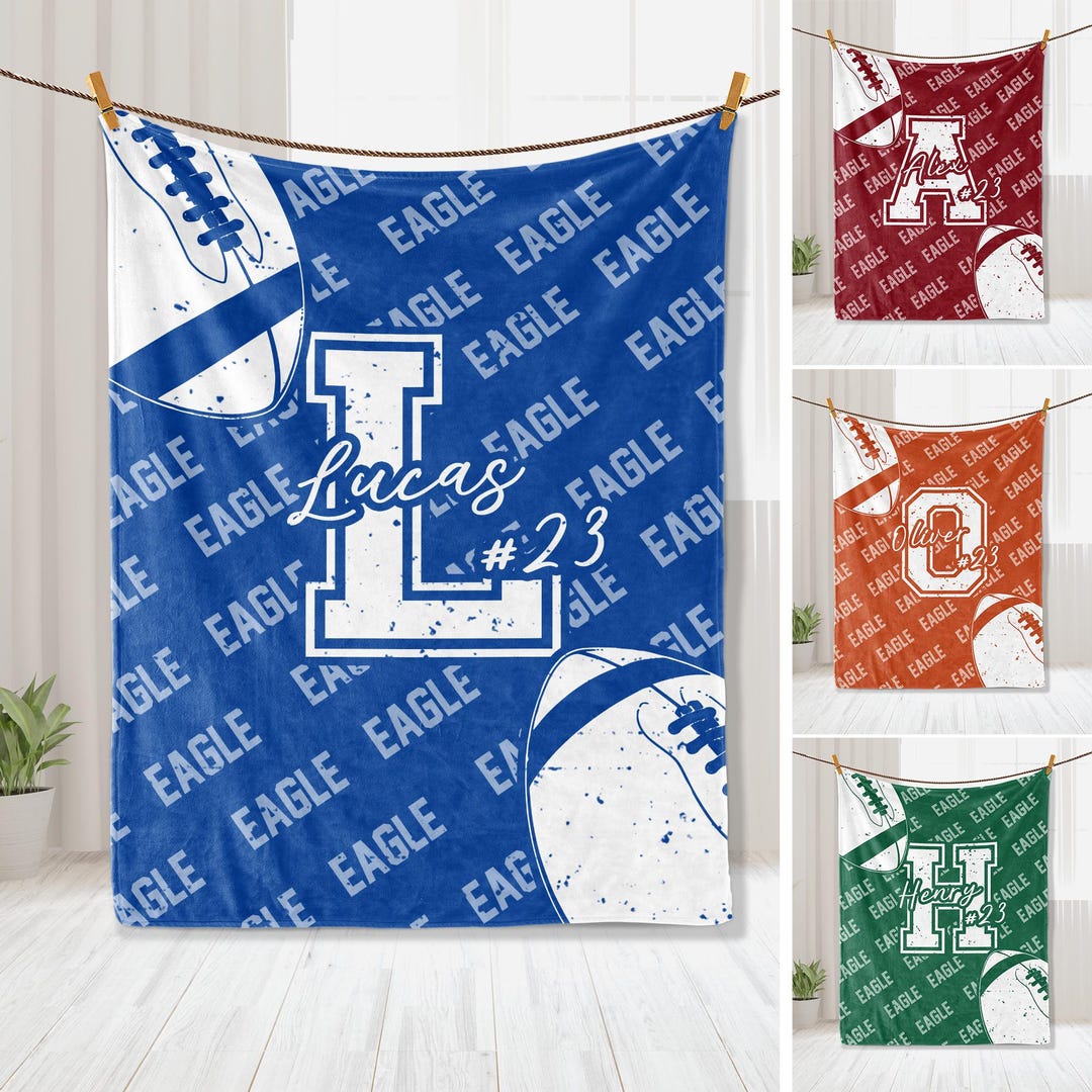 Personalized Football Blanket, Custom Name Number Soft Cozy Sherpa ...
