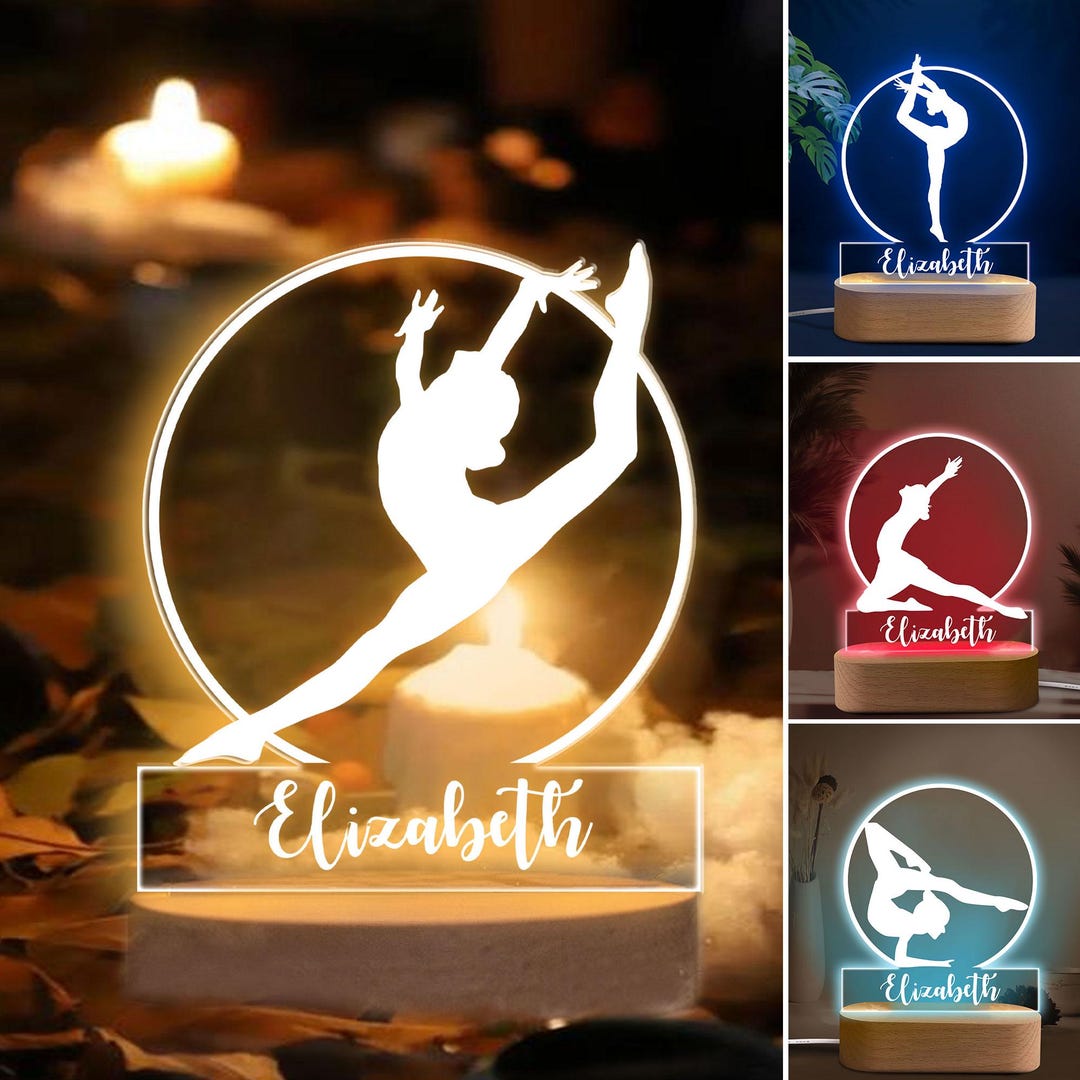 Personalized Gymnastic Night Light, Custom Name Acrylic Night Light ...