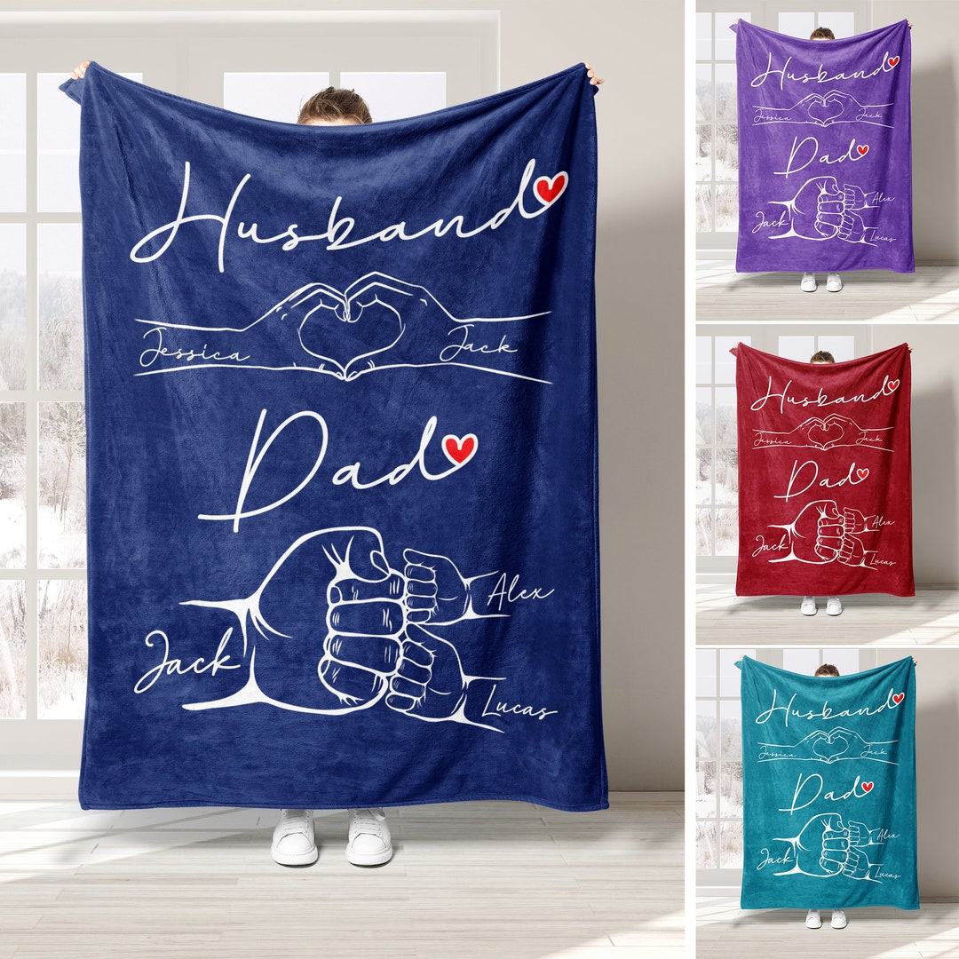 Personalized Dad Blanket, Dad Fist Bump Blanket, Custom Kid's Names ...