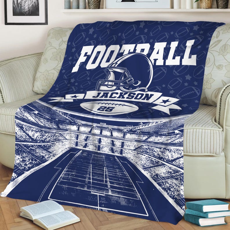 Personalized Football Blanket, Custom Name Number Football Player Soft ...