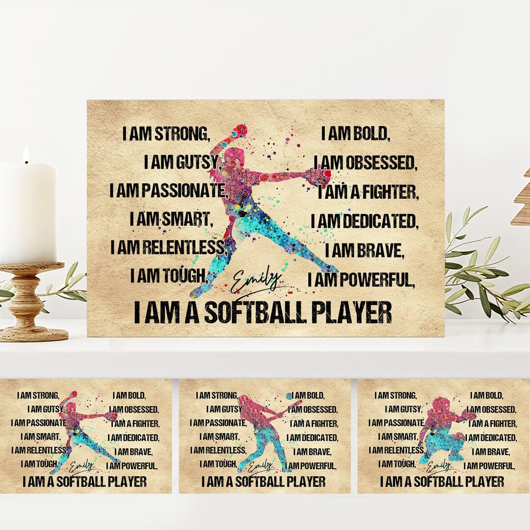 Personalized Softball Poster/canvas, I Am A Softball Player Wall Art ...