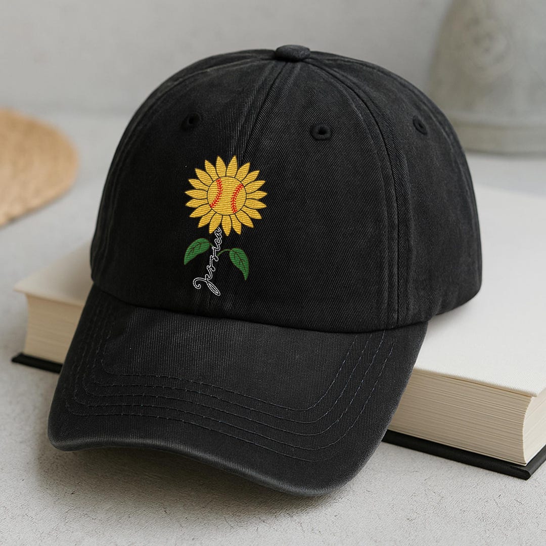 Personalized Softball Sunflower Embroidered Cap, Softball Mom ...