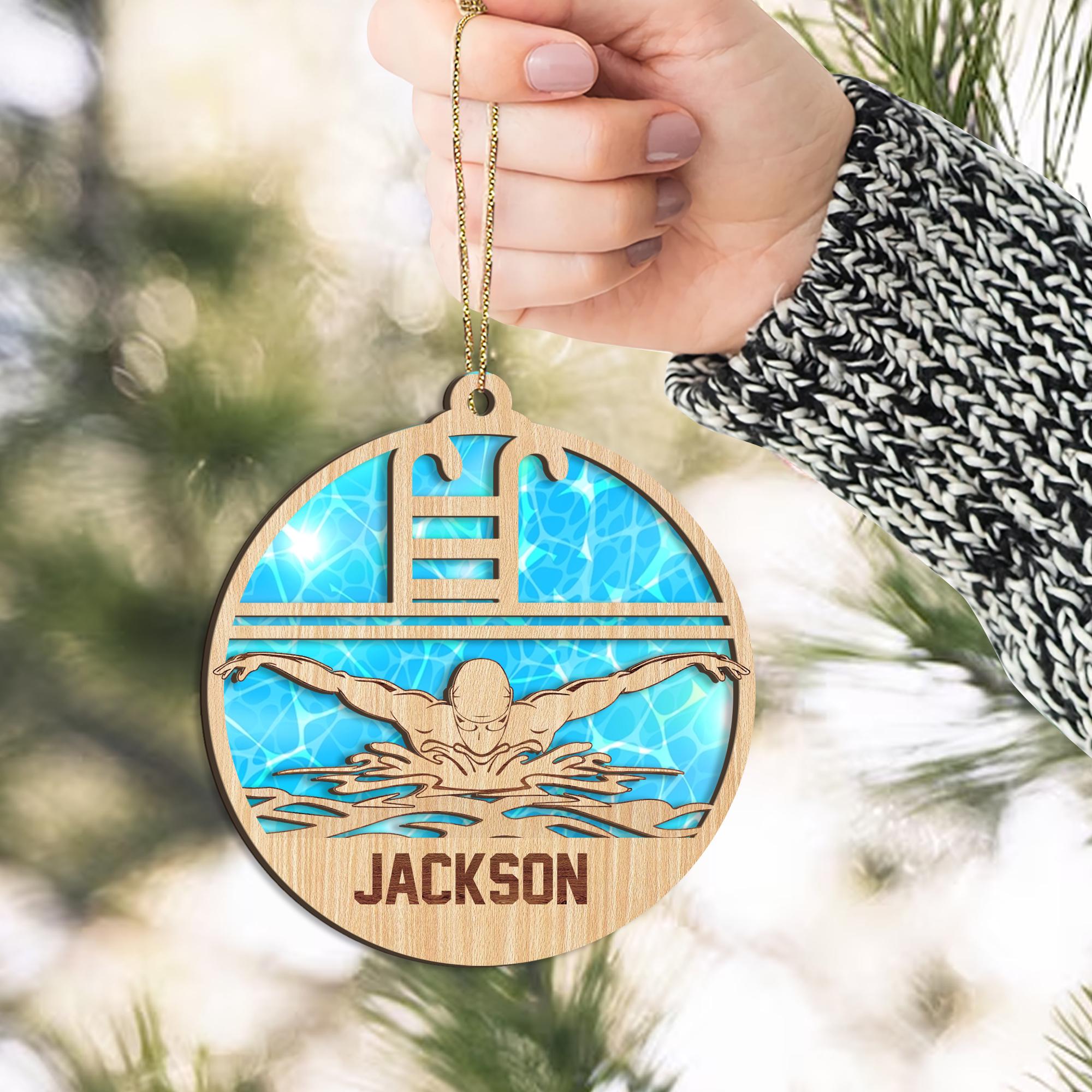 Personalized Swimming Layered Wood Ornament, Custom Swimming Christmas ...