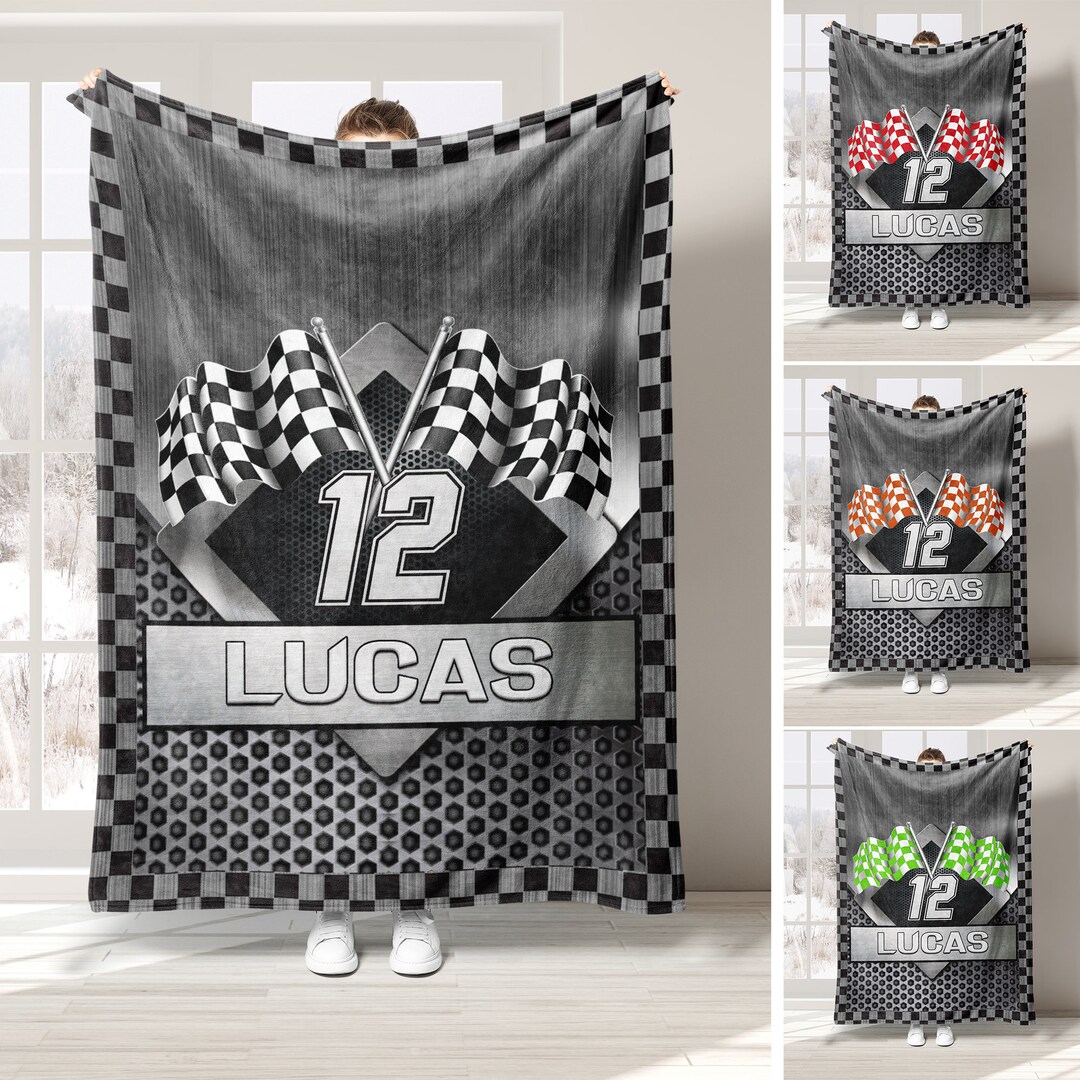 Personalized Racing Blanket Custom Name Number Soft Cozy Sherpa Fleece
