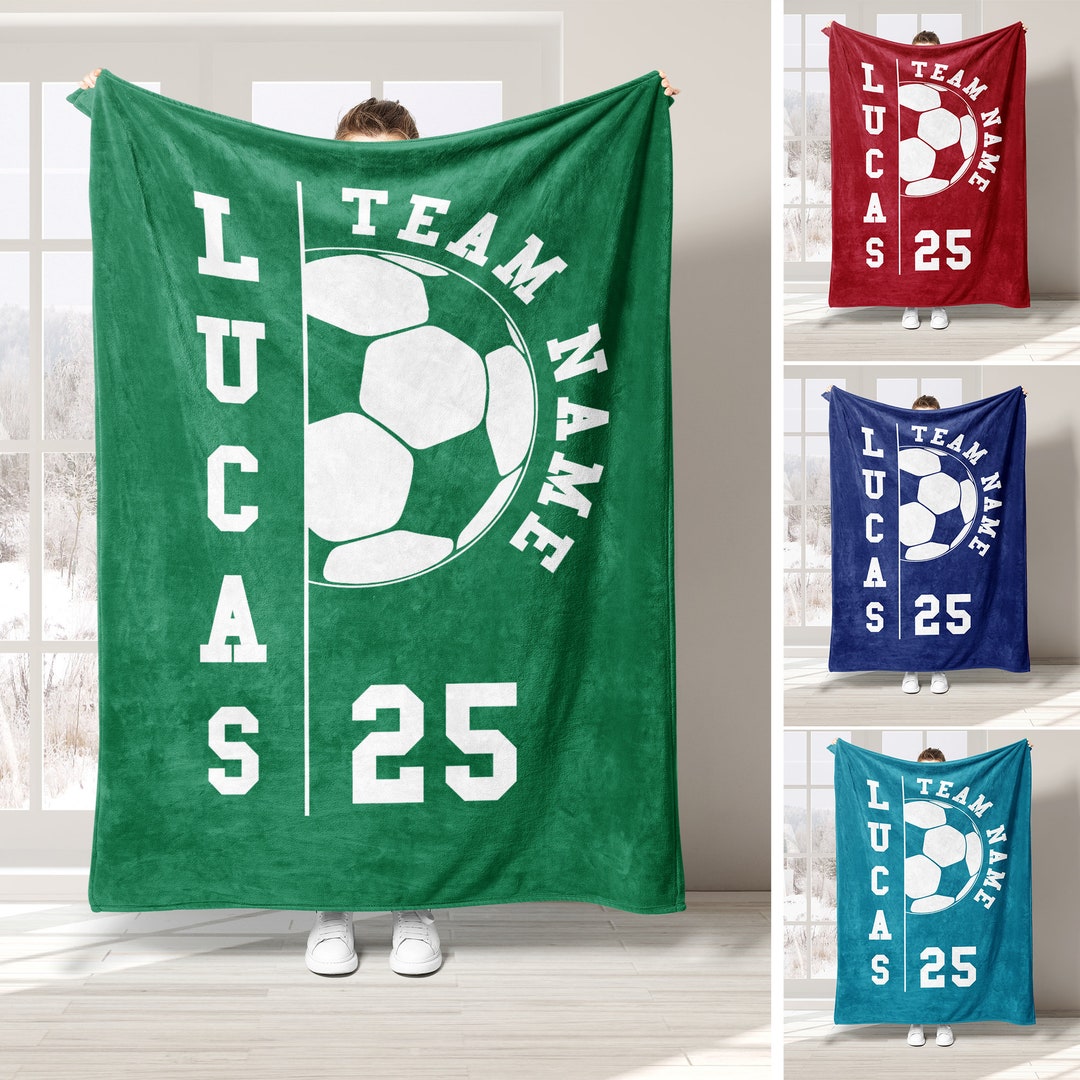 Personalized Soccer Blanket, Custom Name Number Soft Cozy Sherpa Fleece ...