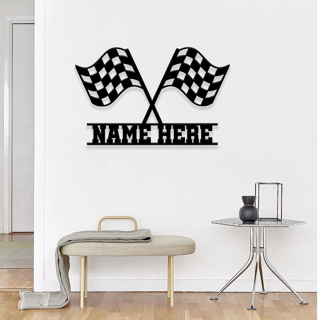 Personalized Racing Metal Sign, Checkered Flag Sign, Custom Name Room ...