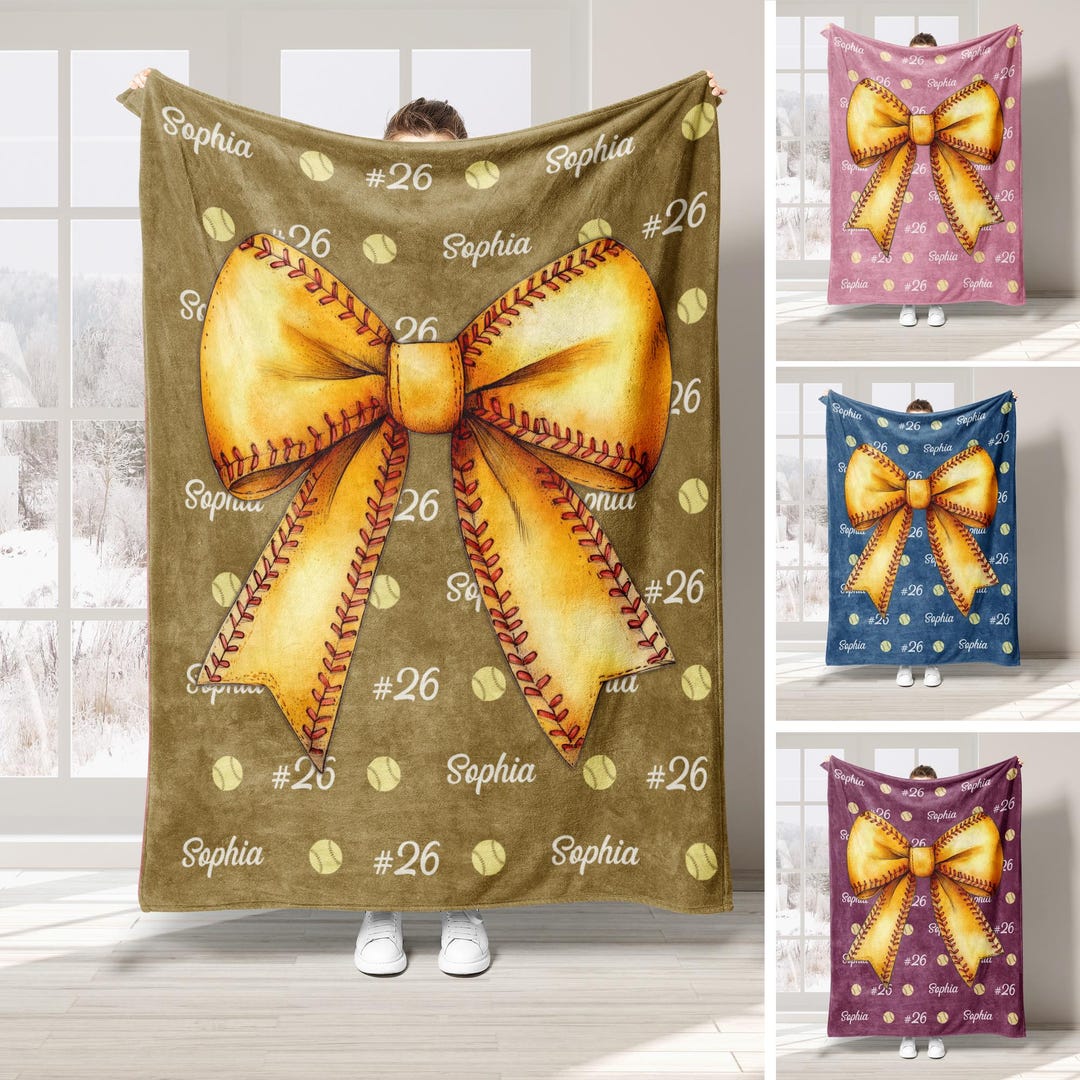 Personalized Softball Blanket, Custom Coquette Softball Soft Cozy ...