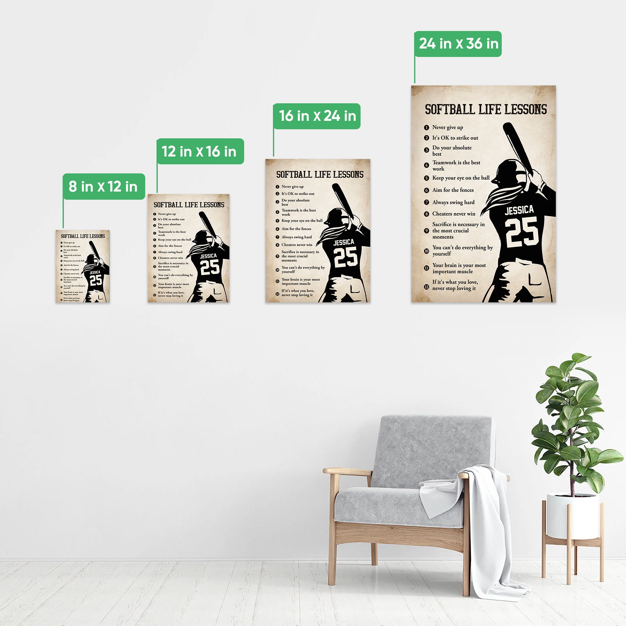 Personalized Softball Poster/canvas, Softball Life Lessons Wall Art ...