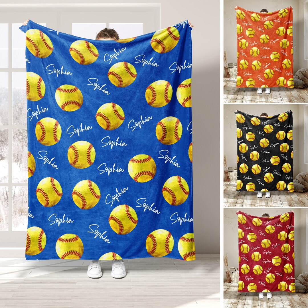 Personalized Softball Blanket, Custom Name Soft Cozy Sherpa Fleece ...