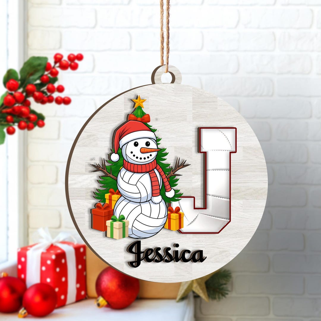 Personalized Volleyball Snowman Layered Wood Ornament, Custom ...