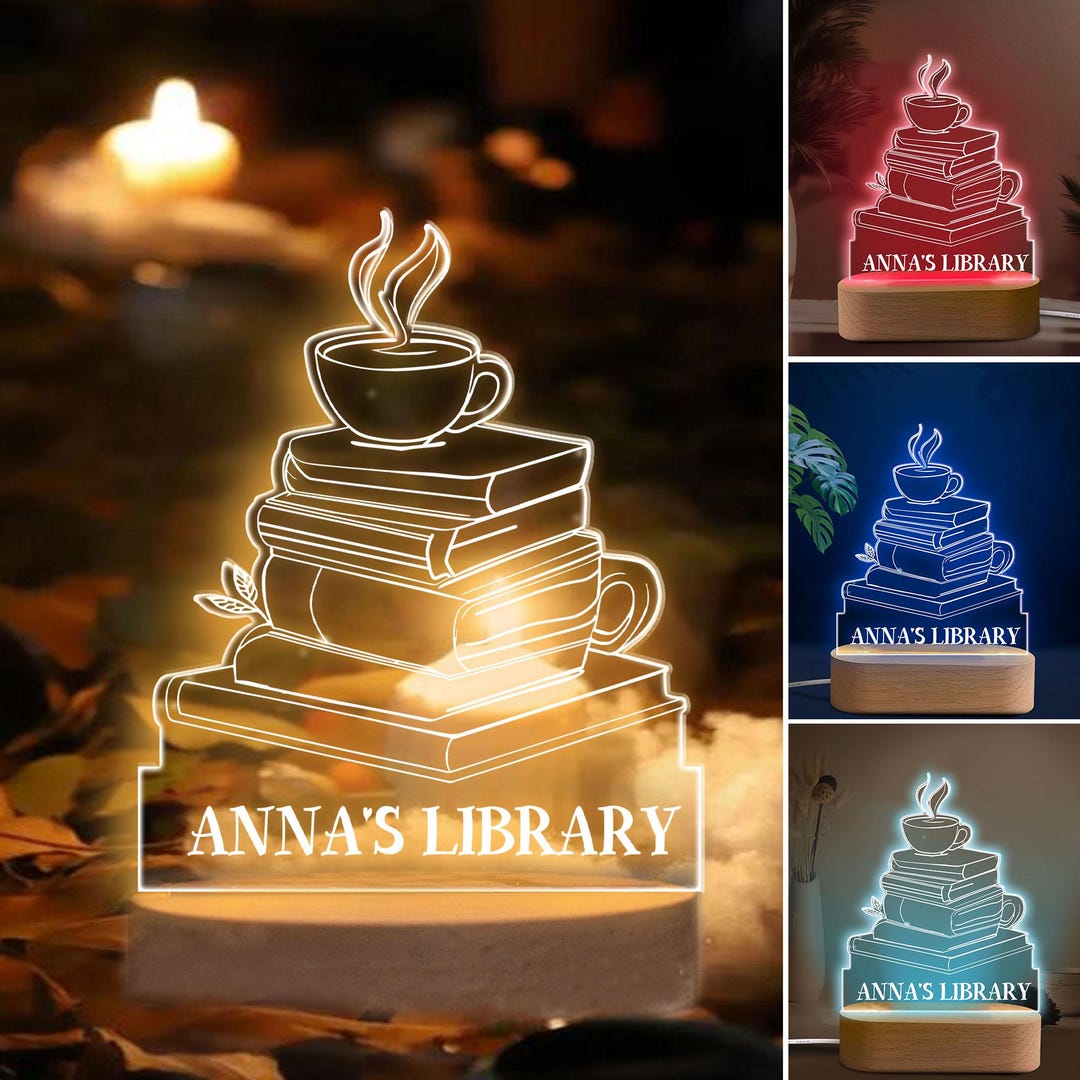 Personalized Book Night Light, Custom Name Acrylic Night Light, Reading ...