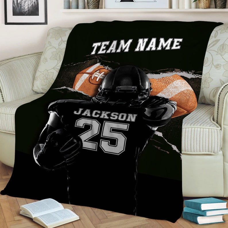 Personalized Football Blanket, Custom Name Number Soft Cozy Sherpa ...