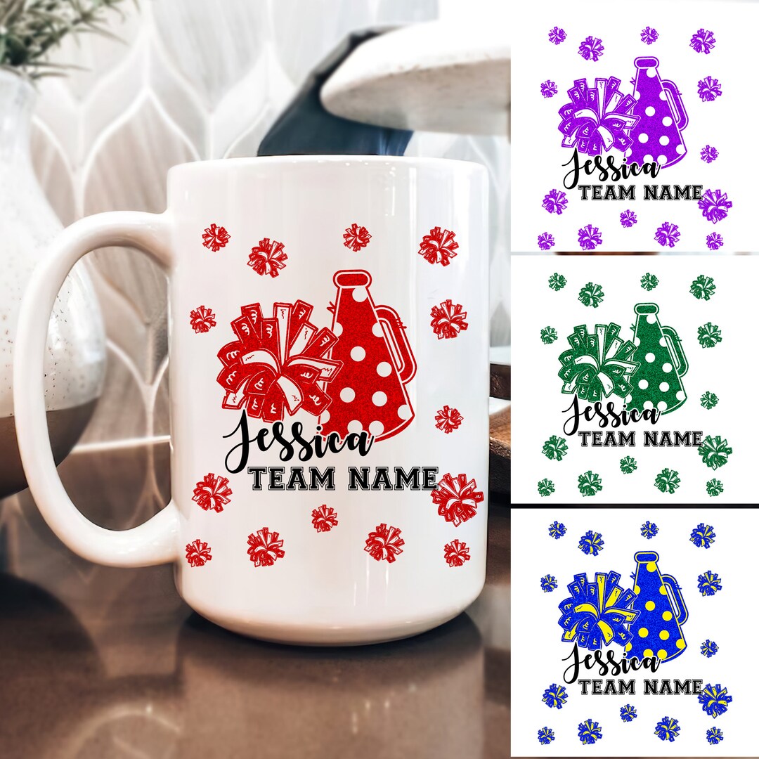 Personalized Cheerleading Mug, Cheer Pom-poms Coffee Mug, Custom Name ...