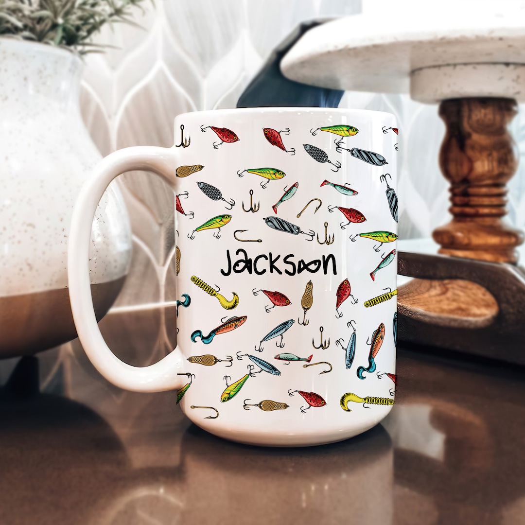 Personalized Fishing Mug, Fishing Lures Coffee Mug, Custom Name Coffee ...