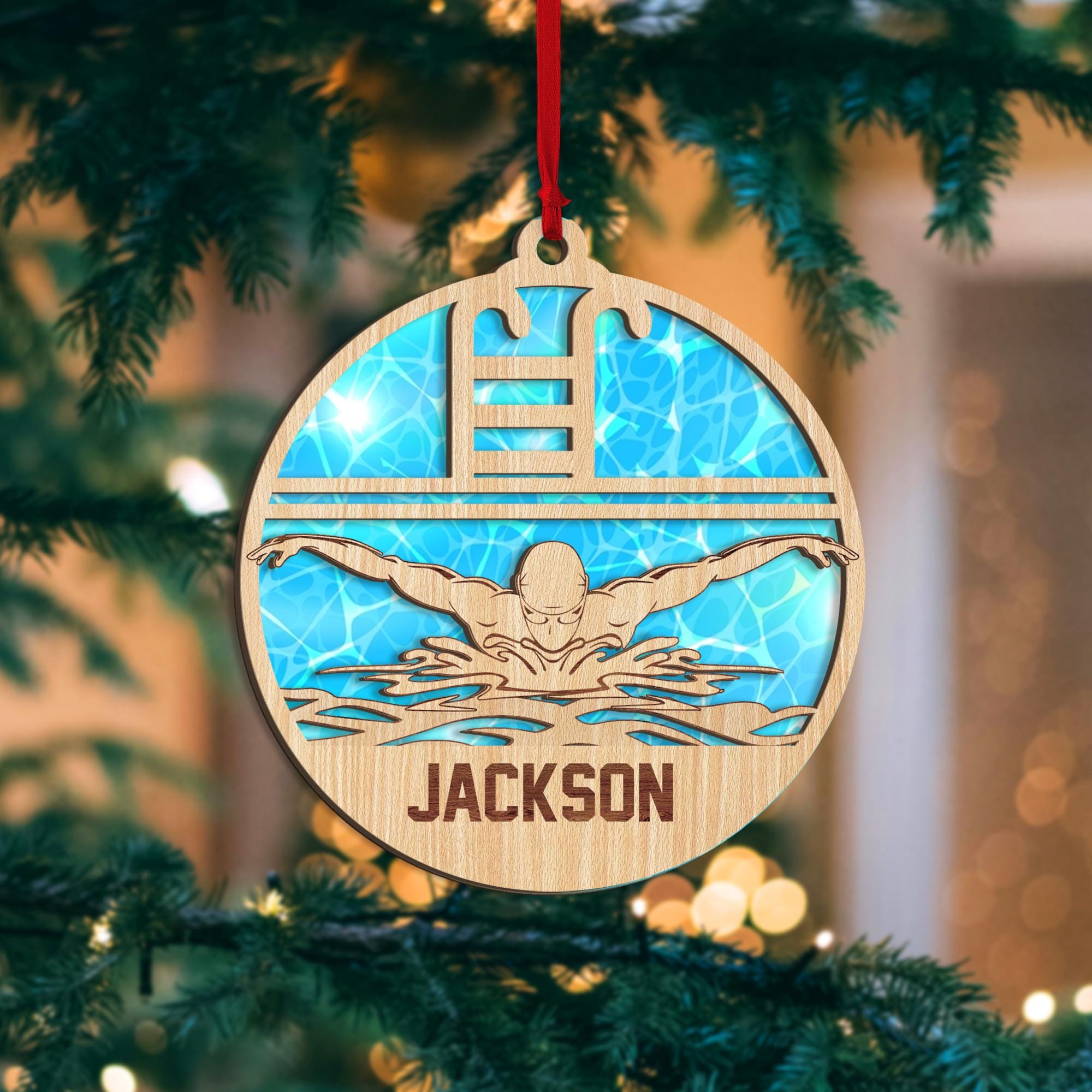 Personalized Swimming Layered Wood Ornament, Custom Swimming Christmas ...