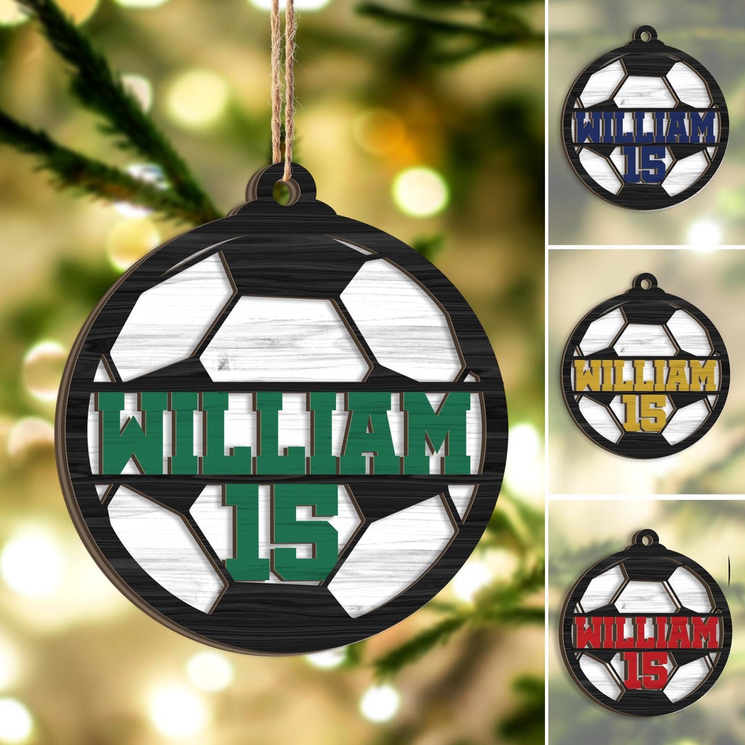 Personalized Soccer Layered Wood Ornament, Custom Soccer Christmas Tree ...